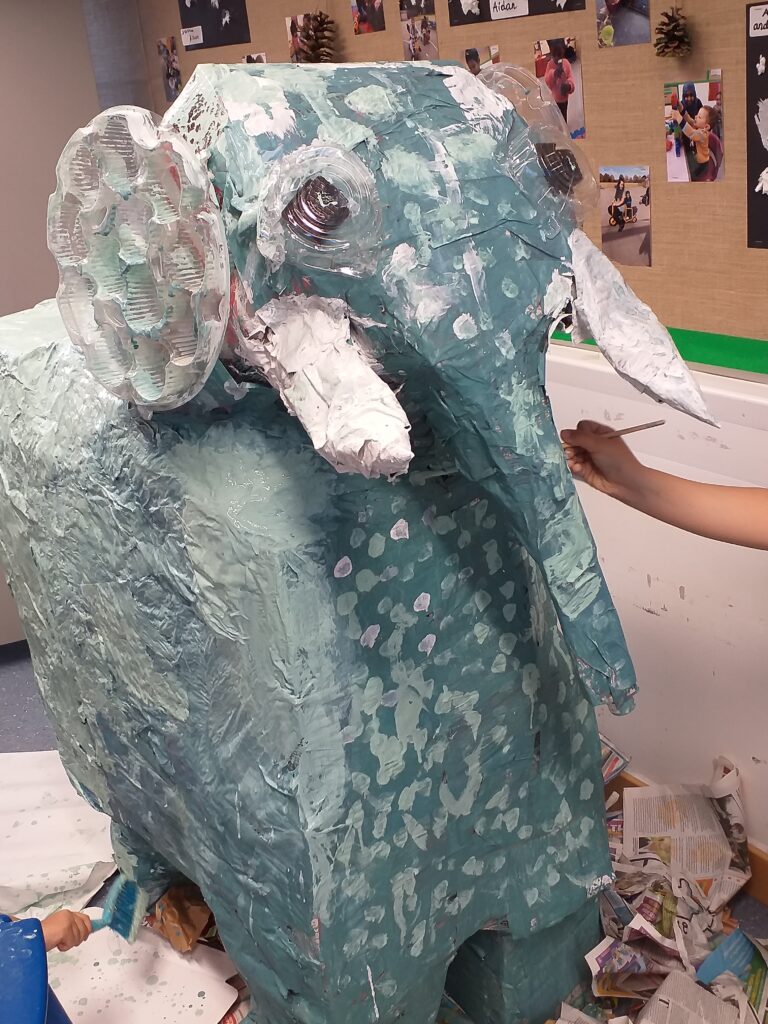 Recycled elephant using junk and scraps. | CrazeeKidsArt.com