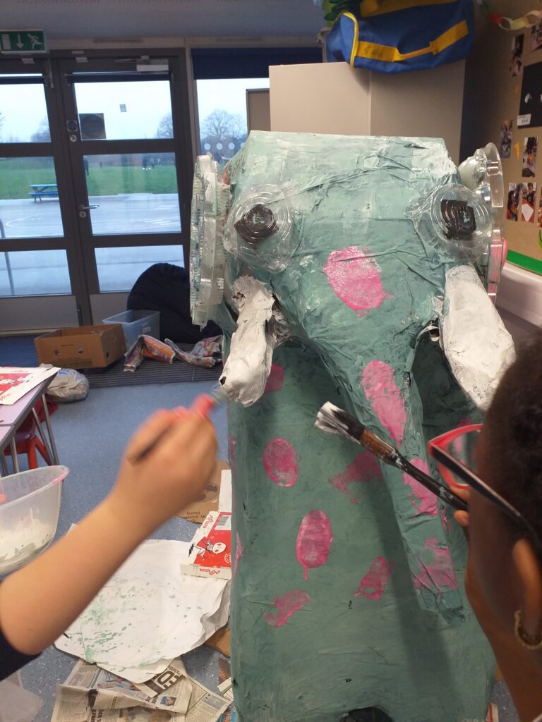 Recycled elephant using junk and scraps. | CrazeeKidsArt.com